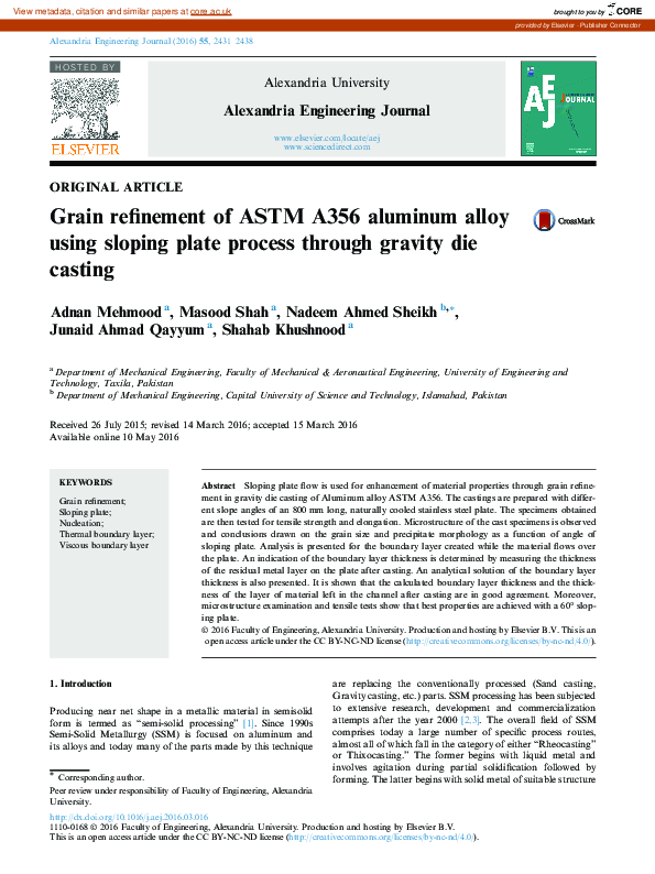 (PDF) Grain refinement of ASTM A356 aluminum alloy using sloping plate ...