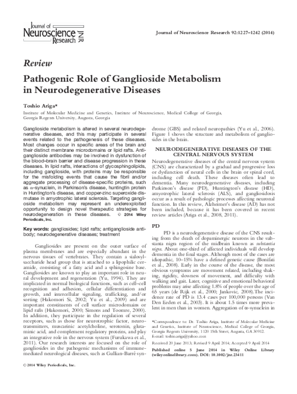 (PDF) Pathogenic role of ganglioside metabolism in neurodegenerative ...