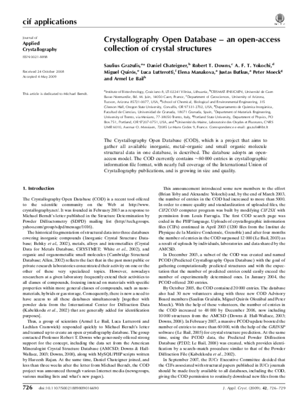 (PDF) Crystallography Open Database – an open-access collection of ...
