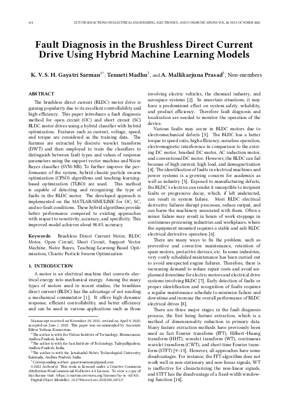 (PDF) Fault Diagnosis in the Brushless Direct Current Drive Using Hybrid Machine Learning Models ...