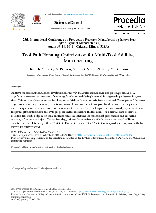 (PDF) Tool Path Planning Optimization for Multi-Tool Additive Manufacturing
