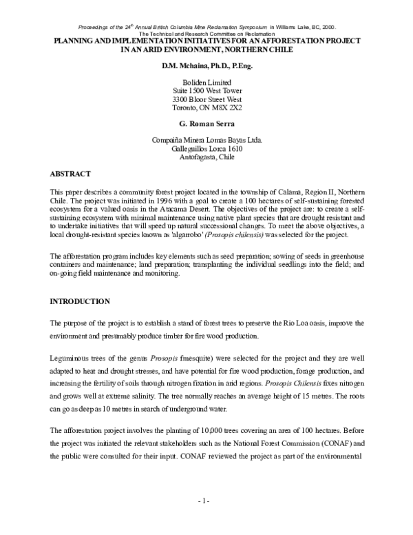 (PDF) Planning and implementation initiatives for an afforestation ...