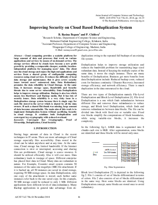 (PDF) Improving Security on Cloud Based Deduplication System