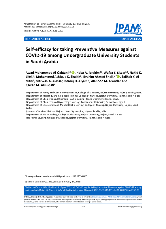 (PDF) Self-efficacy for taking Preventive Measures against COVID-19 ...