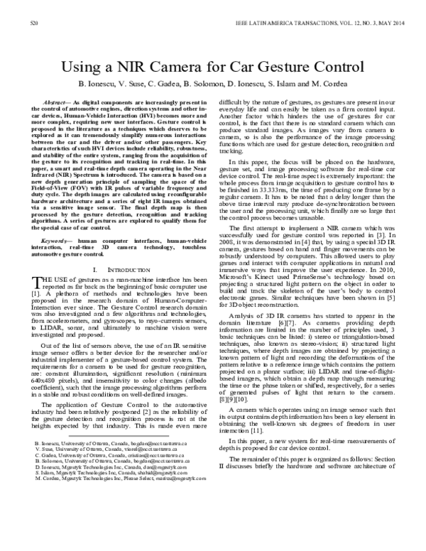 (PDF) Using a NIR Camera for Car Gesture Control