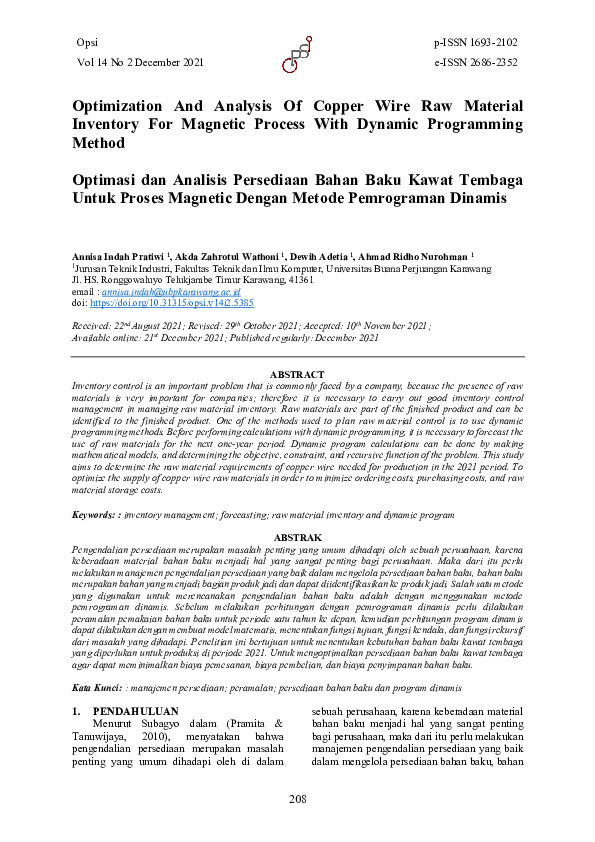 (PDF) Optimization And Analysis Of Copper Wire Raw Material Inventory For Magnetic Process With ...