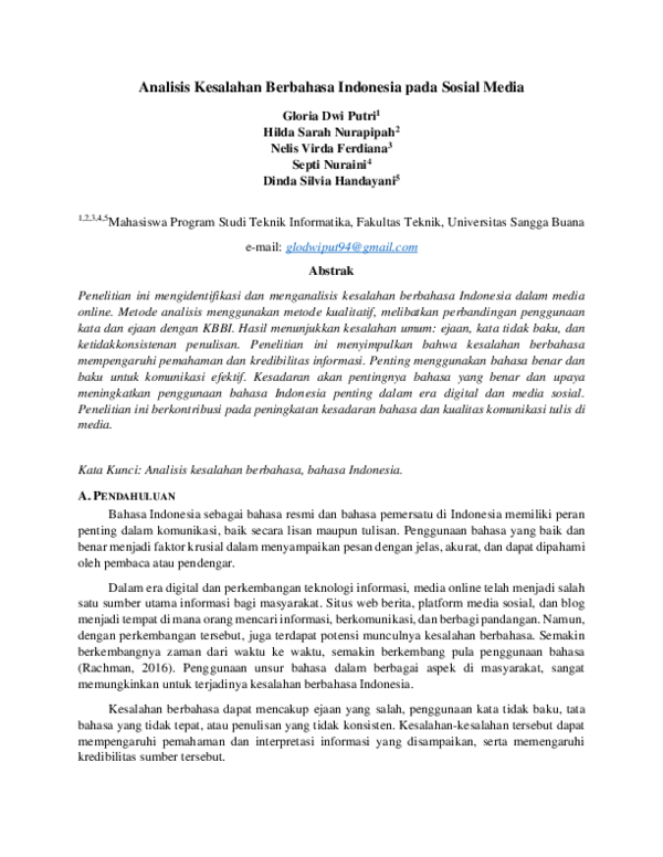 (PDF) Analisis Kesalahan Berbahasa Indonesia pada Sosial Media