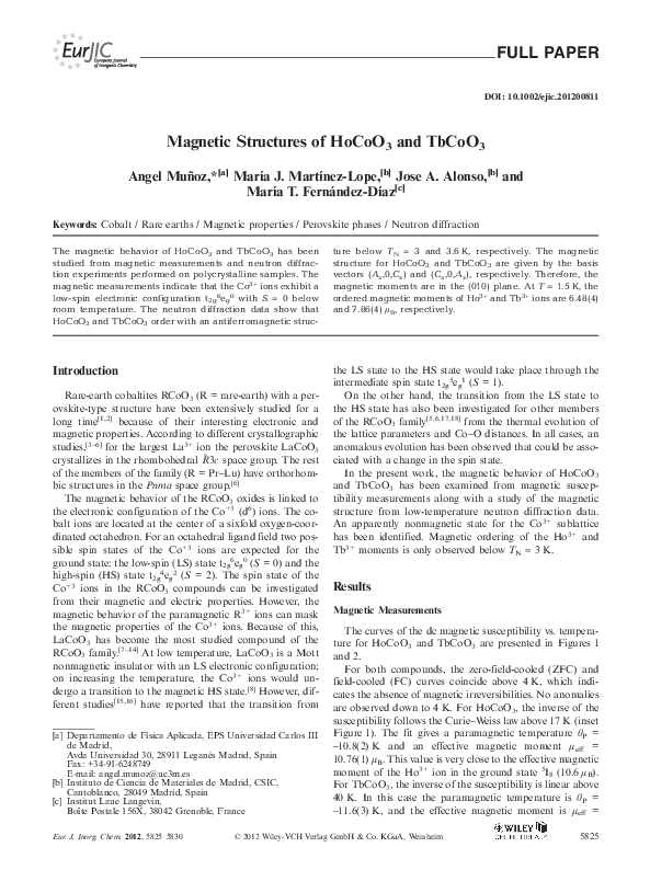 (PDF) Magnetic Structures of HoCoO 3 and TbCoO 3