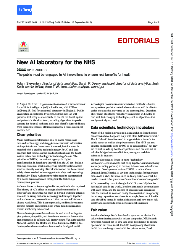 (PDF) New AI laboratory for the NHS