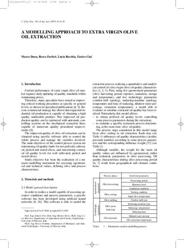(PDF) A Modelling Approach to Extra Virgin Olive Oil Extraction