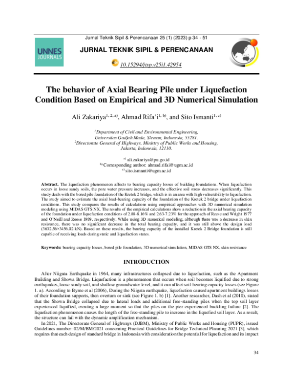 (PDF) Behaviour of Axial Bearing Pile under Liquefaction Condition Based on Empirical and 3D ...