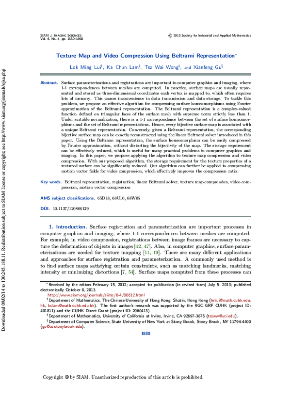 (PDF) Texture Map and Video Compression Using Beltrami Representation