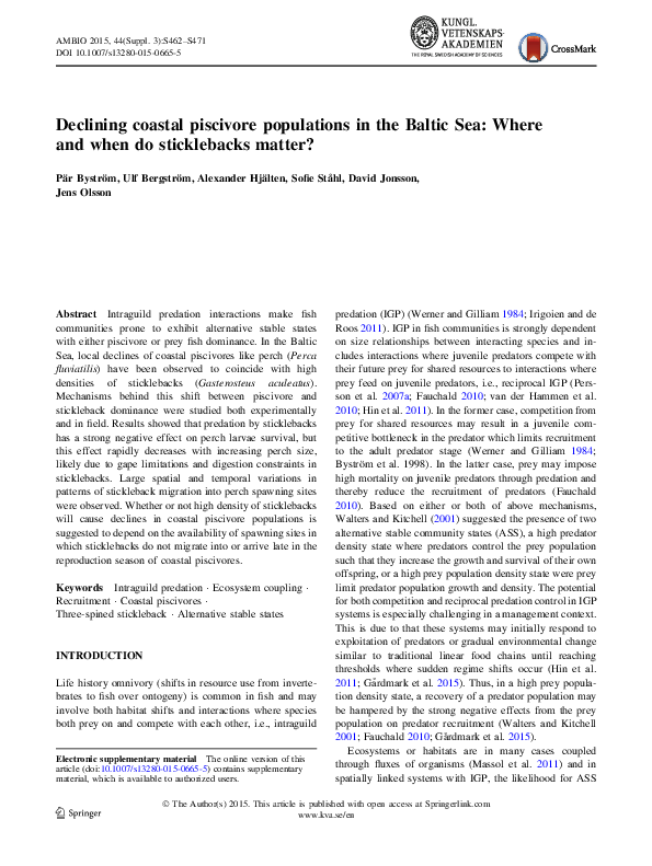 (PDF) Declining coastal piscivore populations in the Baltic Sea: Where ...