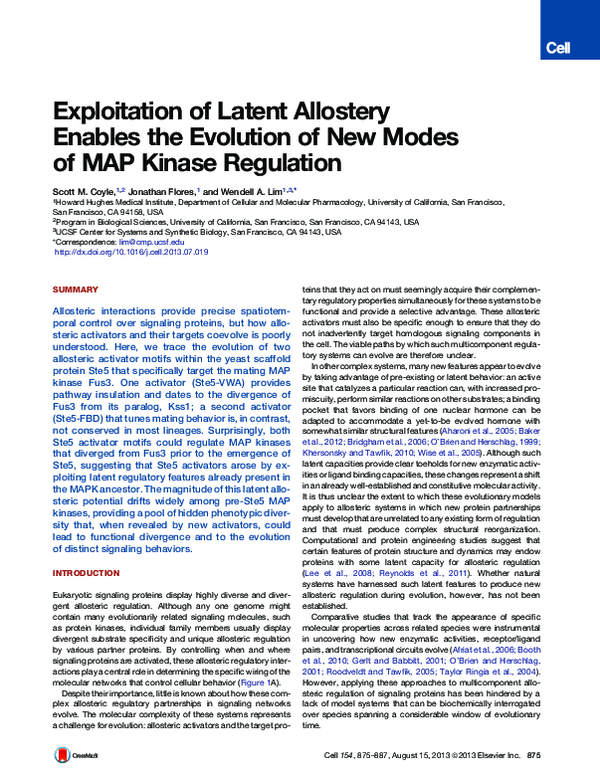 (PDF) Exploitation of Latent Allostery Enables the Evolution of New Modes of MAP Kinase Regulation