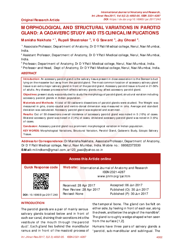 (PDF) Morphological and Structural Variations in Parotid Gland: A ...
