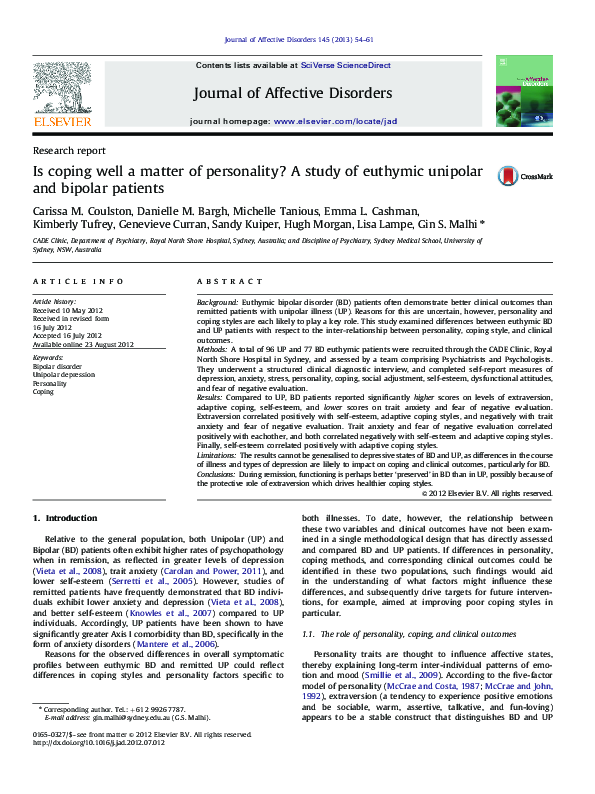 (PDF) Is coping well a matter of personality? A study of euthymic ...
