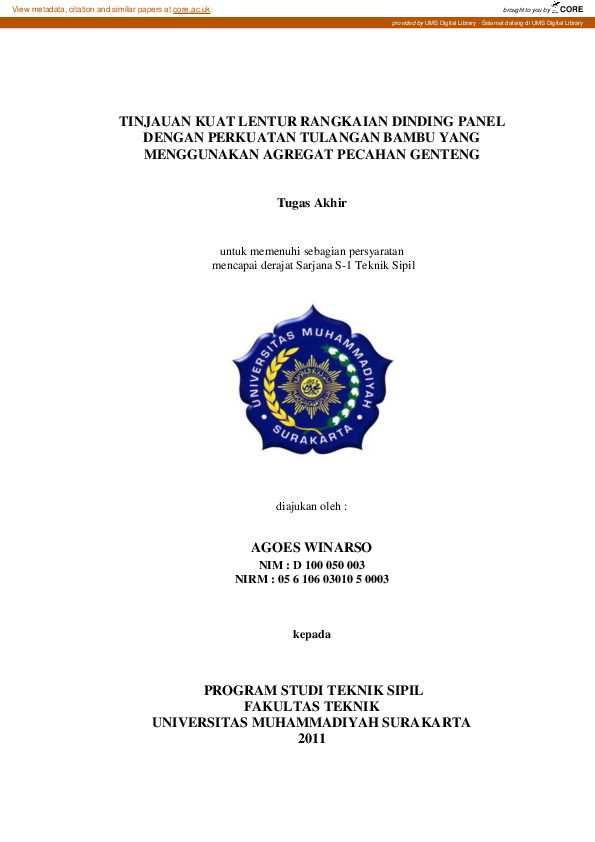 (PDF) Tinjauan Kuat Lentur Rangkaian Dinding Panel Dengan Perkuatan ...