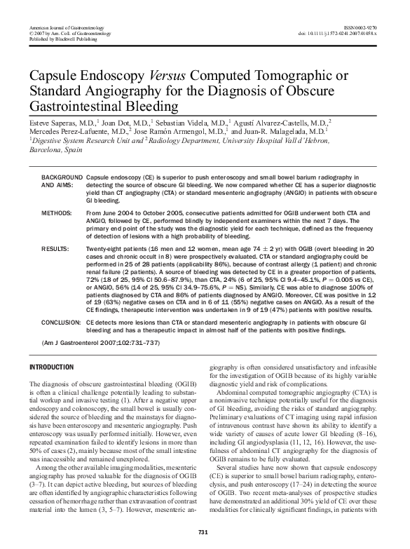 (PDF) Capsule Endoscopy Versus Computed Tomographic or Standard Angiography for the Diagnosis of ...