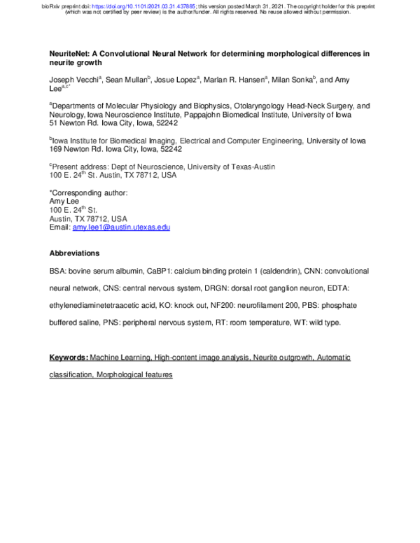 (PDF) NeuriteNet: A Convolutional Neural Network for determining morphological differences in ...