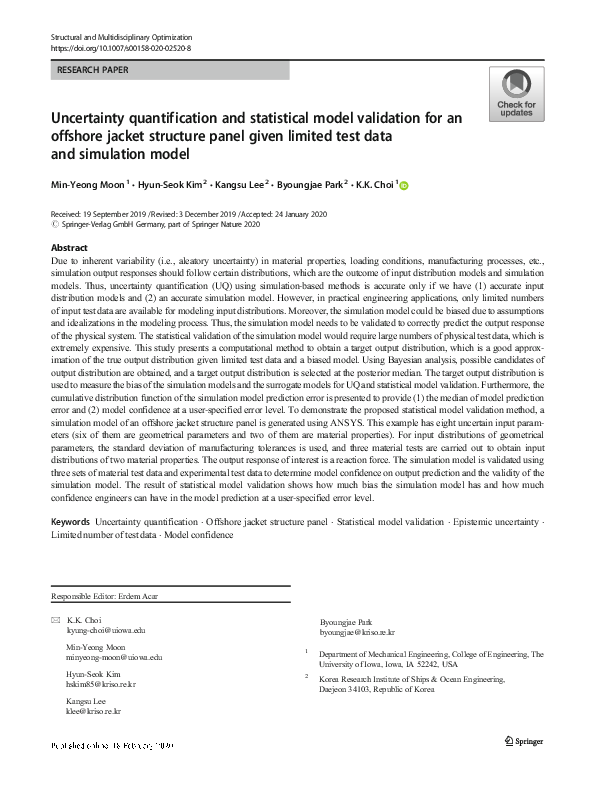 (PDF) Uncertainty quantification and statistical model validation for an offshore jacket ...