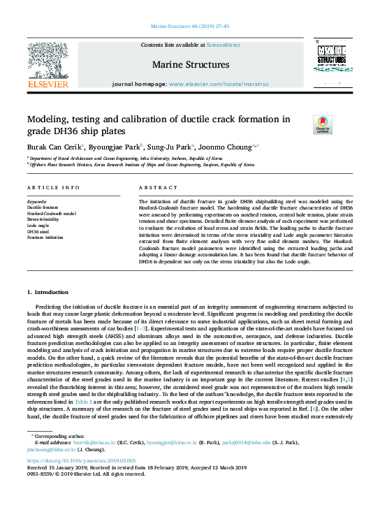 Pdf Modeling Testing And Calibration Of Ductile Crack Formation In