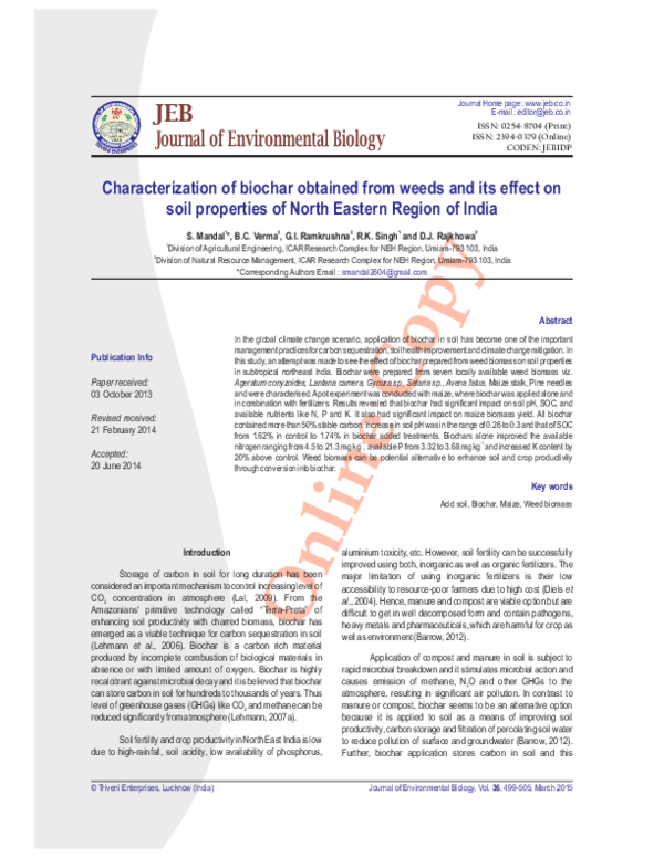 (PDF) Characterization of biochar obtained from weeds and its effect on ...