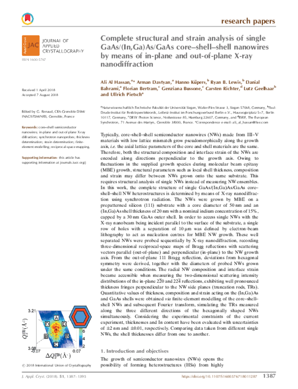 (PDF) Complete structural and strain analysis of single GaAs/(In,Ga)As/GaAs core–shell–shell ...