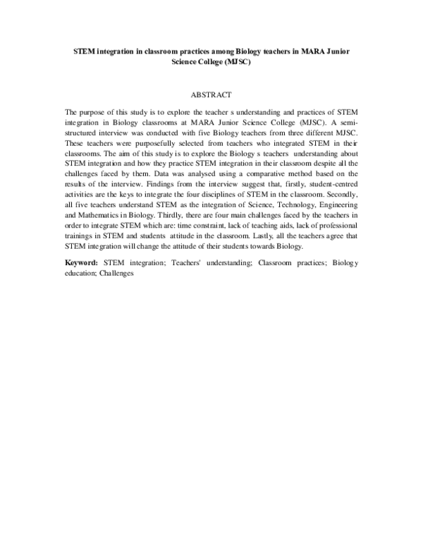 (PDF) Stem Integration in Classroom Practices among Biology Teachers in ...