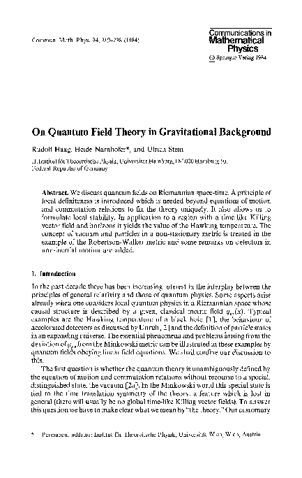 (PDF) Quantum Field Theory in Gravitational Background
