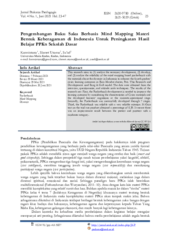 (PDF) Pengembangan Buku Saku Berbasis Mind Mapping Materi Bentuk Keberagaman di Indonesia Untuk ...