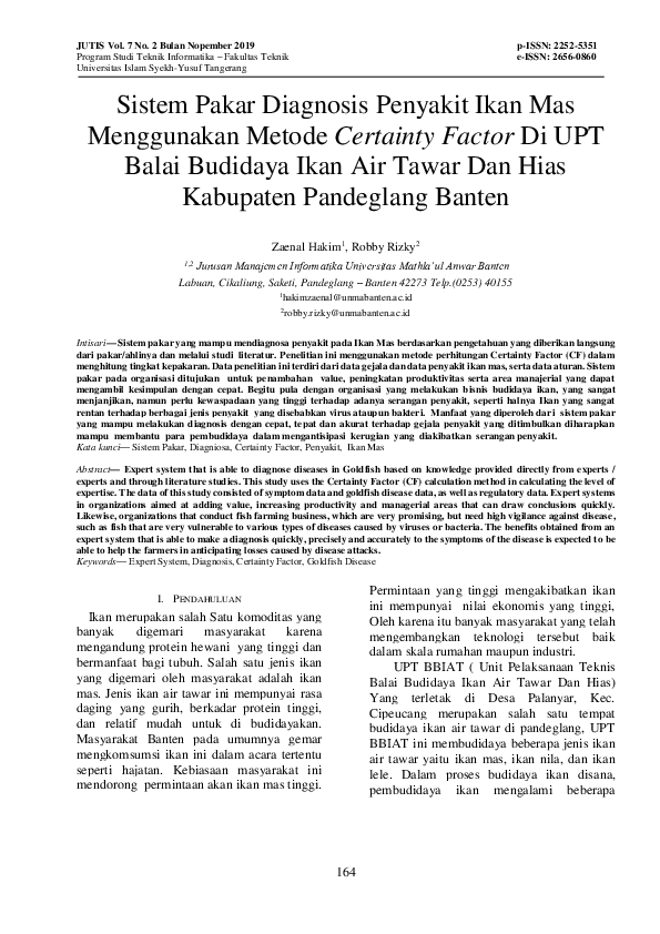 (PDF) Sistem Pakar Diagnosis Penyakit Ikan Mas Menggunakan Metode ...