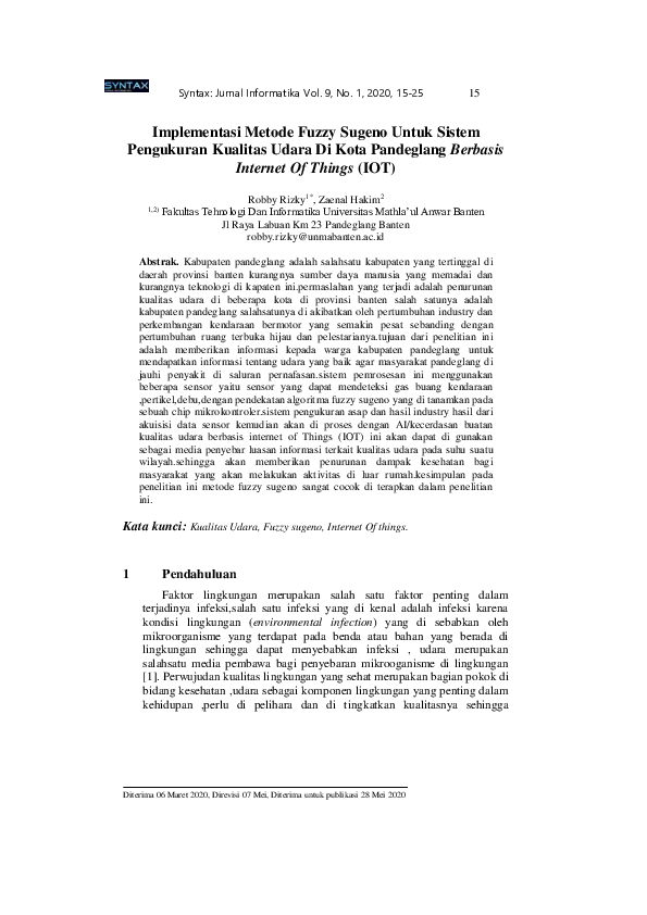 (PDF) Implementasi Metode Fuzzy Sugeno Untuk Sistem Pengukuran Kualitas Udara Di Kota Pandeglang ...