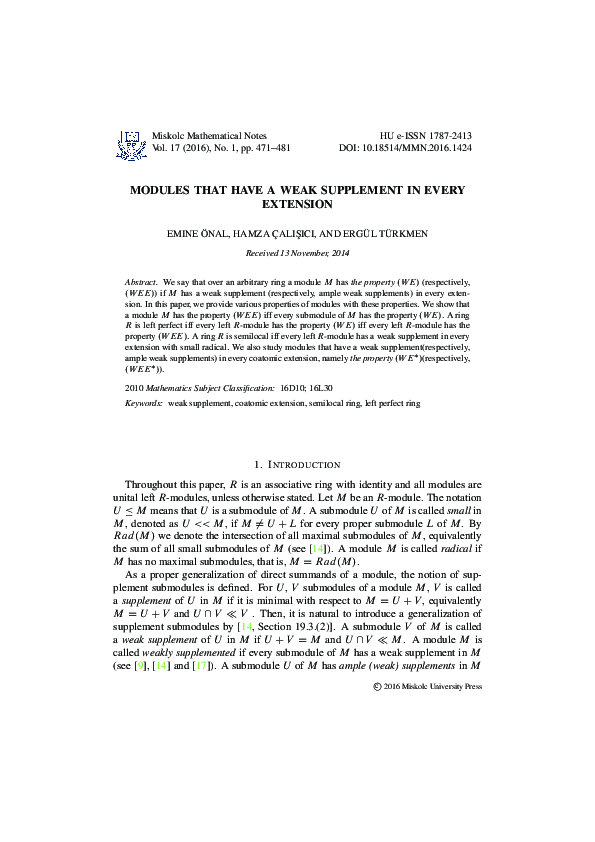 (PDF) Modules that have a weak supplement in every extension