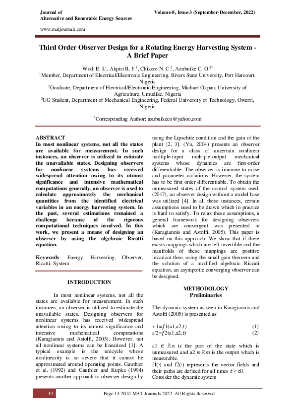 (PDF) Third Order Observer Design for a Rotating Energy Harvesting ...