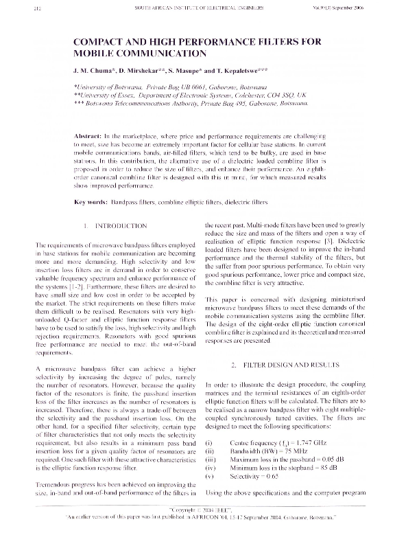 (PDF) Compact and high performance filters for mobile communication