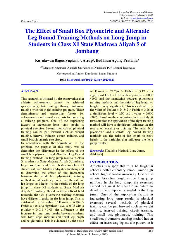 (PDF) The Effect of Small Box Plyometric and Alternate Leg Bound ...