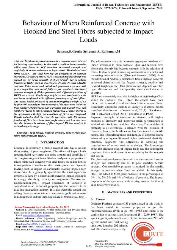 (PDF) Behaviour of Micro Reinforced Concrete with Hooked End Steel ...