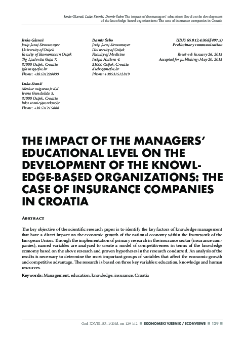 (PDF) The Impact of the Managers' Educational Level on the Development of the Knowledge-Based ...