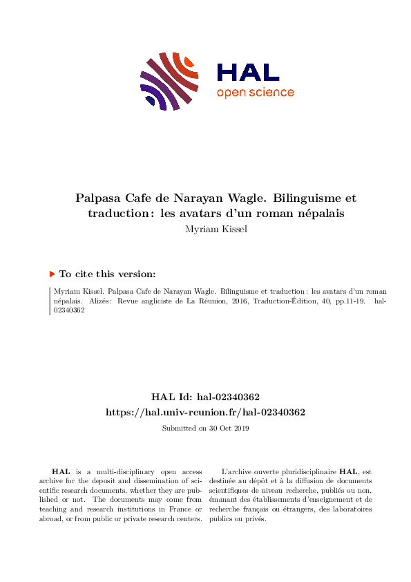 (PDF) Palpasa Cafe de Narayan Wagle. Bilinguisme et traduction : les ...