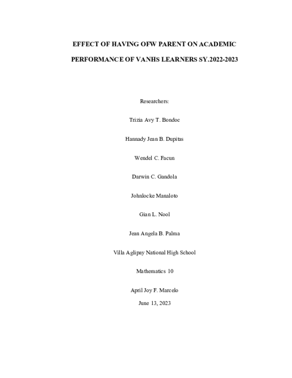 (DOC) EFFECT OF HAVING OFW PARENT ON ACADEMIC