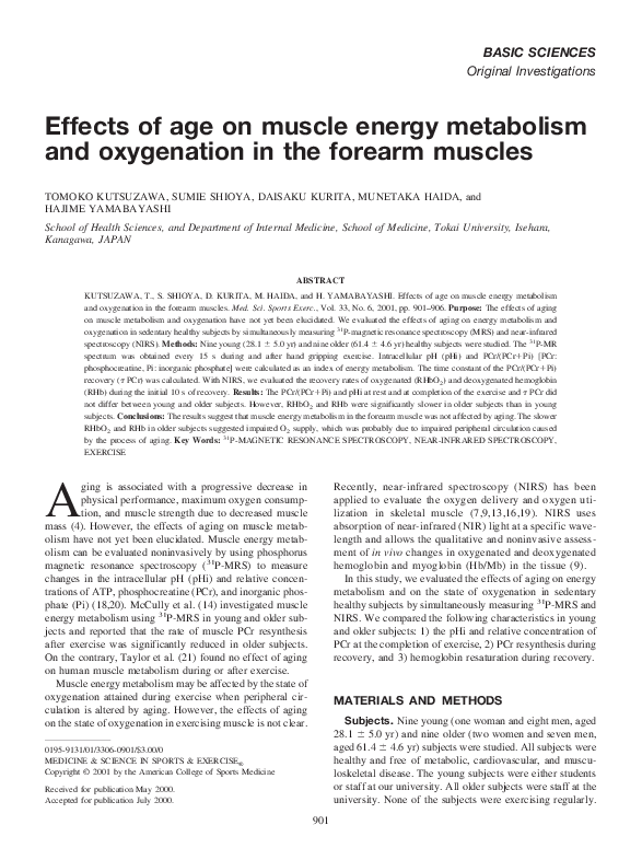 (PDF) Effects of age on muscle energy metabolism and oxygenation in the ...
