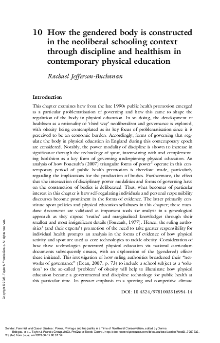 (PDF) How the gendered body is constructed in the neoliberal schooling ...