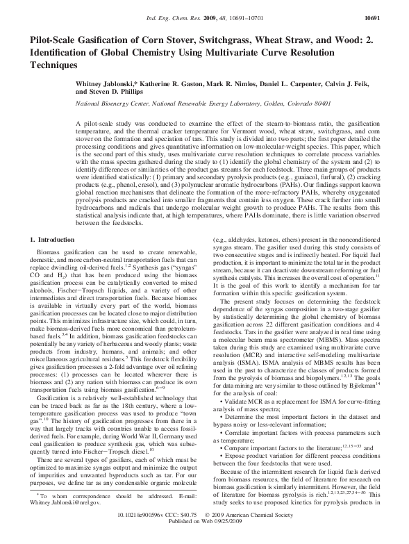 (PDF) Pilot-Scale Gasification of Corn Stover, Switchgrass, Wheat Straw ...