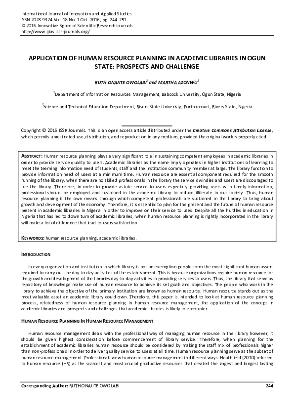 (PDF) Application of Human Resource Planning in Academic Libraries in ...