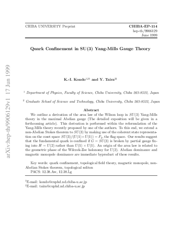 (PDF) Quark Confinement in SU(3)Yang-Mills gauge theory