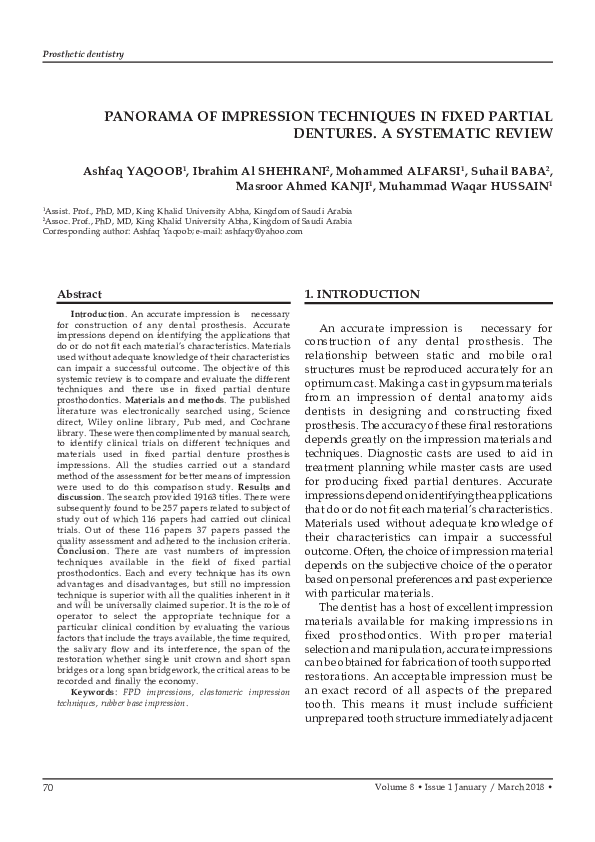 (PDF) Panorama of Impression Techniques in Fixed Partial Dentures. A ...