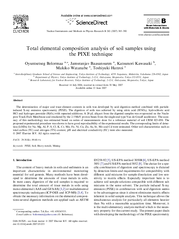(PDF) Total elemental composition analysis of soil samples using the PIXE technique