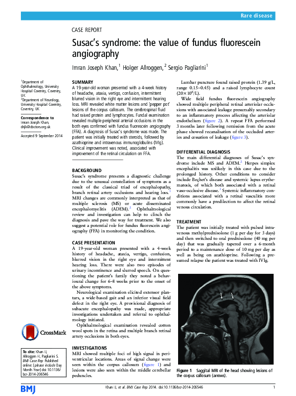 (PDF) Susac's syndrome: the value of fundus fluorescein angiography