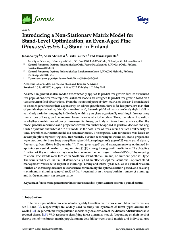 (PDF) Introducing a Non-Stationary Matrix Model for Stand-Level ...