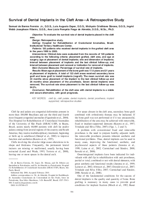 (PDF) Survival of Dental Implants in the Cleft Area—a Retrospective Study